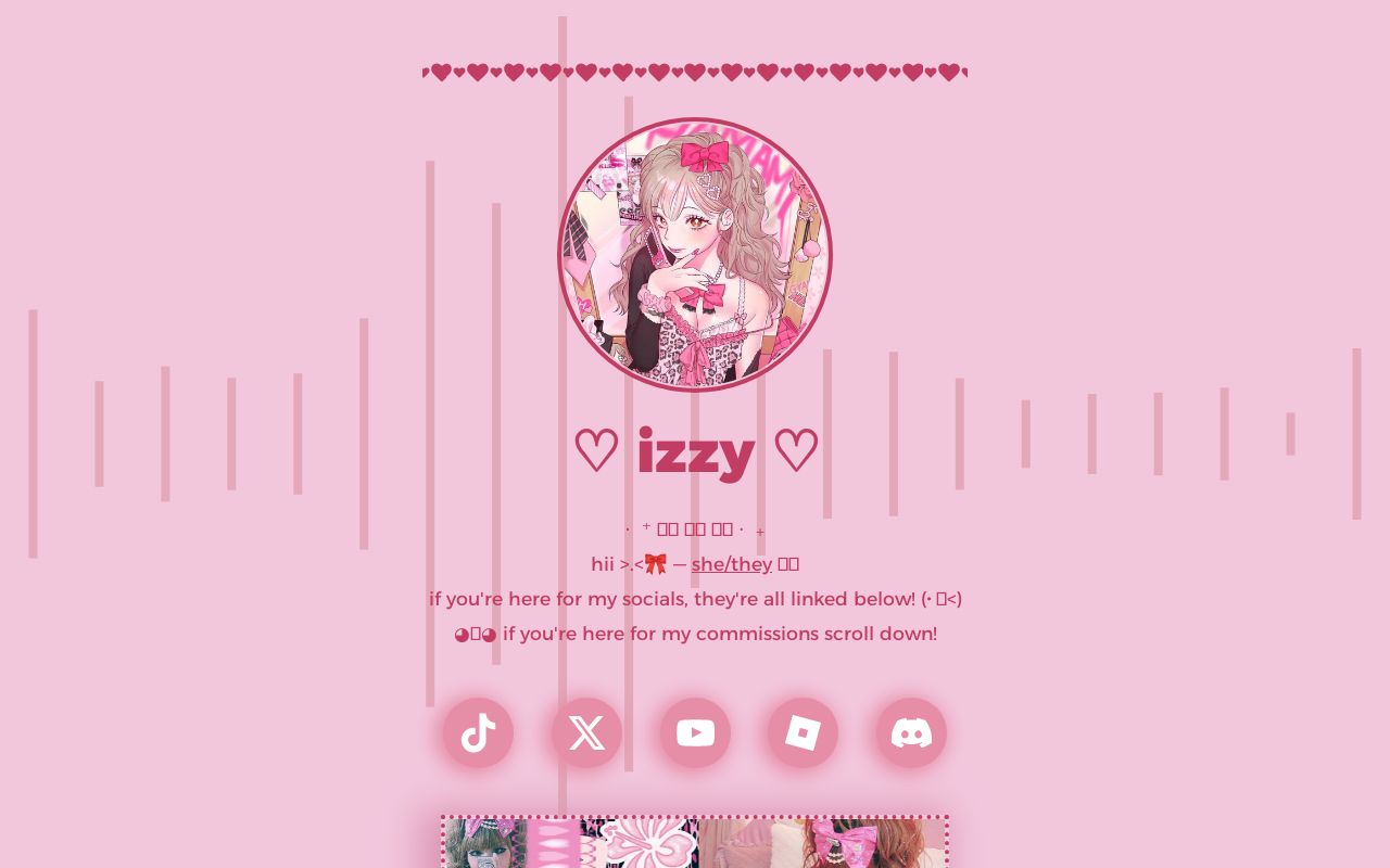 izzy's socials + comms info! ♡